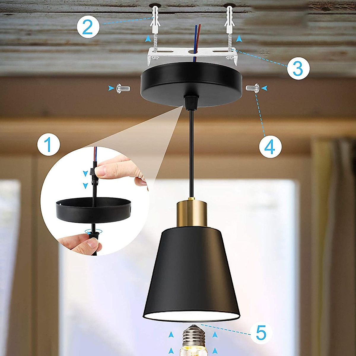 Yollzey Black Pendant Light Kitchen Island Mini Pendant Lighting with 59in Cord Industrial Modern Hanging Ceiling Light for Kitchen Dining Room,Foyer,Hallway,Bar,Sink(1 Pack)