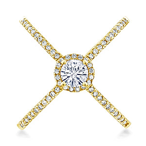 Gem Stone King 18K Yellow Gold Plated Silver Criss Cross X Ring Set with Moissanite (1.32 Cttw) (Size 7)