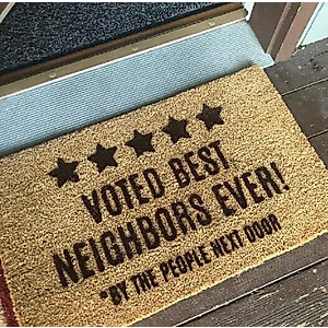 Voted Best Neighbors Ever 5-Star Review Doormat Funny Neighbor Gift Welcome Mat Rug Neighborhood Door Mat Housewarming Gift Indoor Outdoor Doormat Bathroom Doormat 20x32 Inches