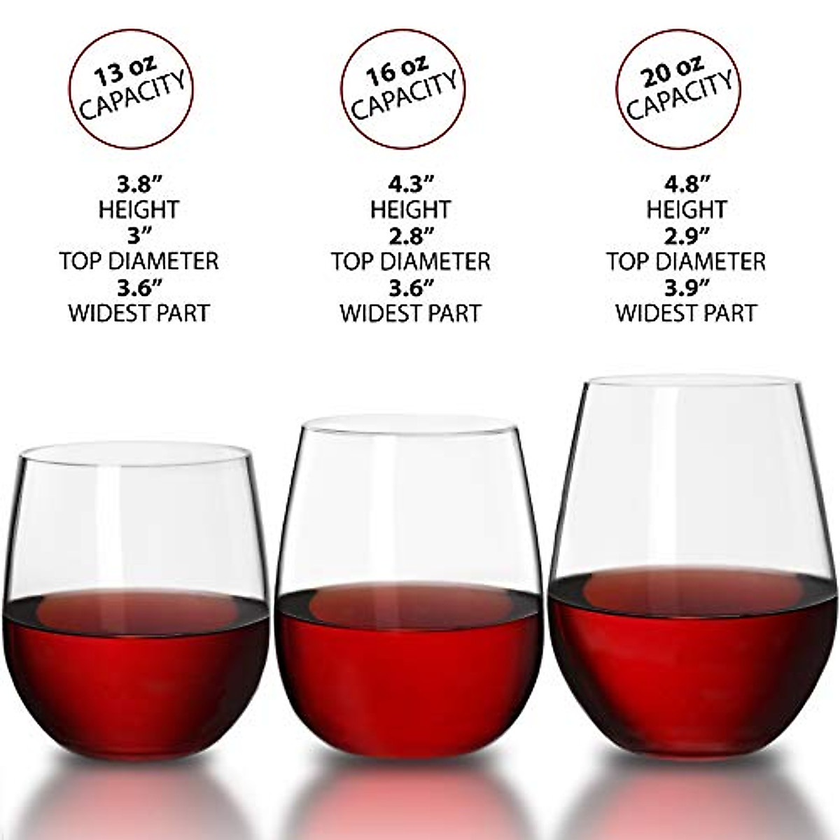 Bravario Unbreakable Stemless Plastic Wine Glasses | Reusable | Shatterproof 100% Tritan Plastic | Dishwasher-Safe | BPA-free | Awesome for Indoor & Outdoor | 16 oz, Set of 4