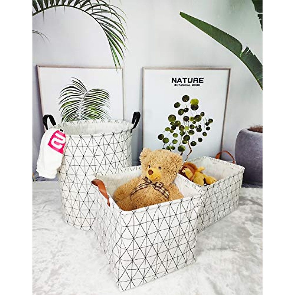 ASKETAM Square Canvas Collapsible Fabric Baby Toy Box Storage Bin Bedroom Decor Closet Kids Laundry Baskets Toy Organizer,Shelf Basket Nursery Storage,Gift Baskets(Geometric Rhombus)