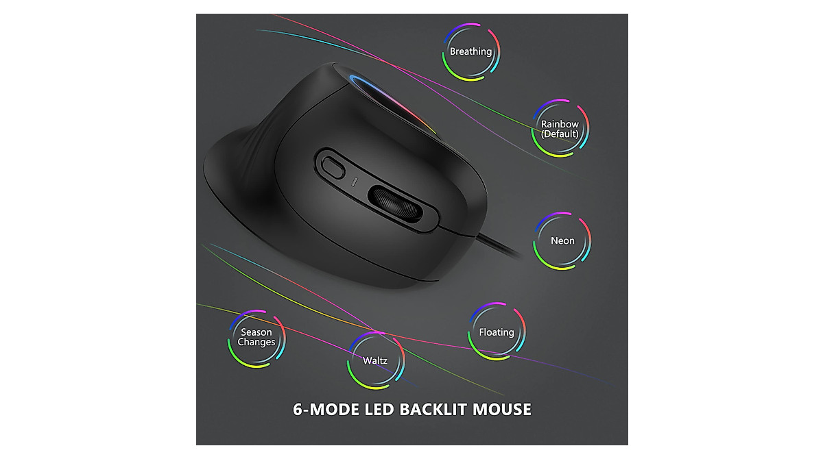 Wired Ergonomic Mouse with LED Backlight, 6-Mode RGB Backlit Upright ...