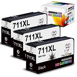 Miss Deer 711XL Black Designjet Ink Cartridge (CZ133A),Work for HP DesignJet T120 24-in Printer HP DesignJet T520 24-in Printer HP DesignJet T520 36-in PrinterHP DesignJet,3 Pack,80-ml