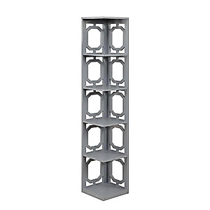 Convenience Concepts Omega 5 Tier Corner Bookcase, Gray
