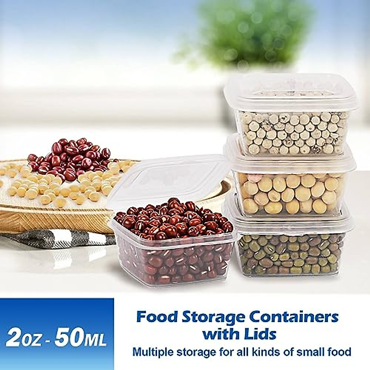 RIKICACA 2 oz Plastic Containers with Lids (200pack), Disposable Condiment Containers with Lids, Portion Cups with Lids, Condiment Cups, Jello Shot Cups, Souffle Cups, (Square)