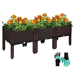 Raised Garden Beds Elevated Planter Box for Outdoor Plants Growing Perfect for Vegetables Flowers Fruits Herbs Planting in Patio Balcony, Brown