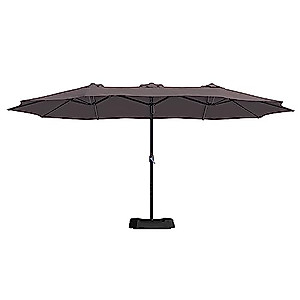 CASAINC 15 FT Patio Umbrella with Base Double-Sided Extra Large Outdoor Umbrella Market Rectangular Twin Umbrella w/Crank for Garden Deck Lawn Pool Backyard-Coffee (without Lights)