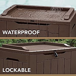 Devoko 30 Gallon Resin Deck Box Outdoor Indoor Waterproof Storage Box for Patio Pool Accessories Storage for Toys Cushion Garden Tools (30 Gallon, Brown)