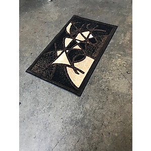 Modern Abstract Door Mat Rug Black Contemporary Design GL24 (2 Feet X 3 Feet 4 Inch)