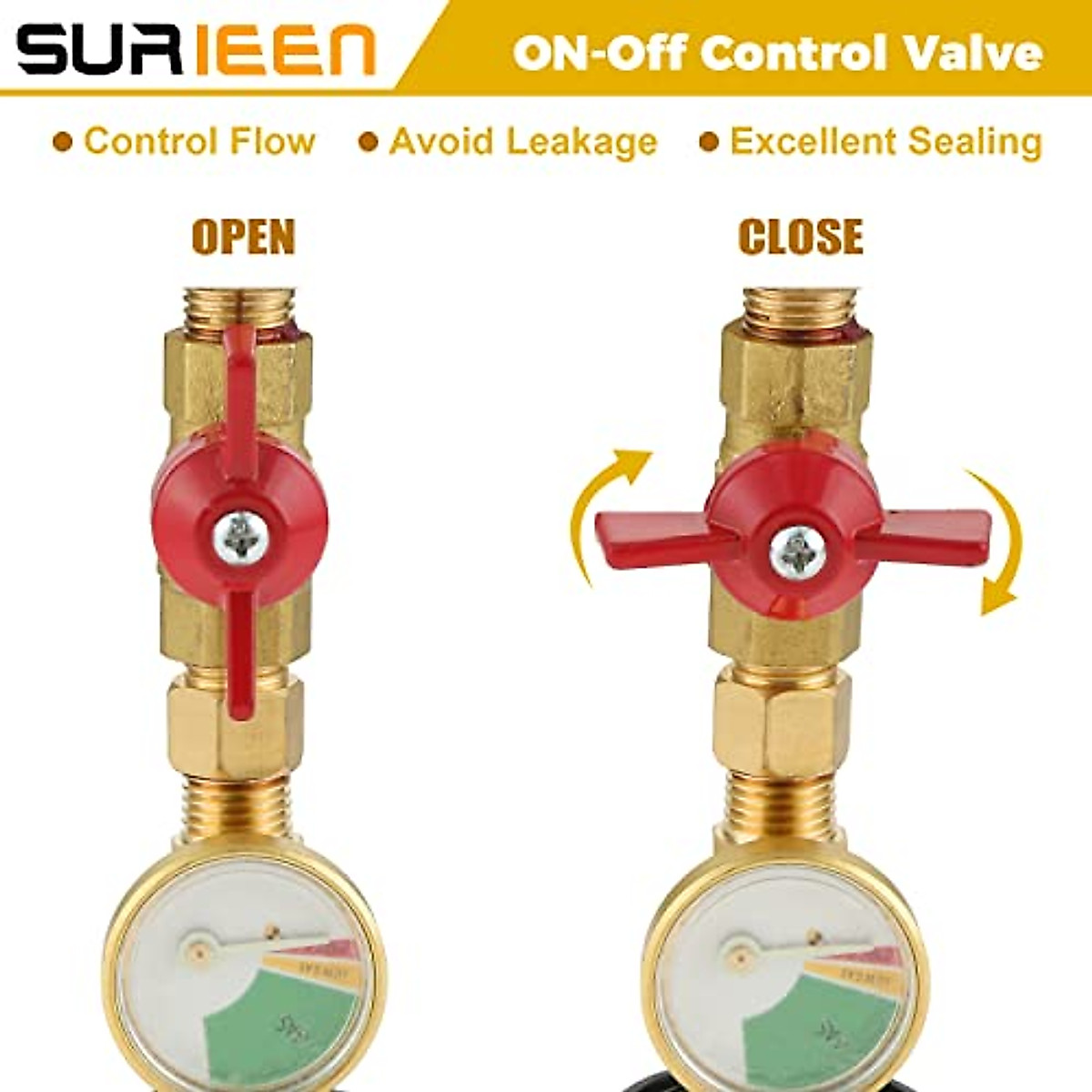 QCC1 Propane Refill Elbow Adapter with Propane Tank Gauge, 90 Degree Propane Refill Adapter with ON/Off Control Valve, QCC1 Propane Tank Refill Adapter for Camping Grill 1LB from 5-40LBS Cylinder