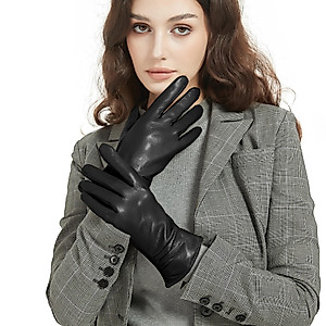 Womens Winter Leather Touchscreen Texting Warm Driving Lambskin Pure Genuine leather Gloves Black Medium