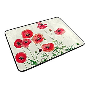ZOEO Poppy Flower Bath Rugs Red Floral Bathroom Mat Memory Foam Shower Floor Rug Absorbent Non Slip Light Luxury for Home Hotel Door Kitchen Thick Soft Washable 15.7 x 23.6 Inch