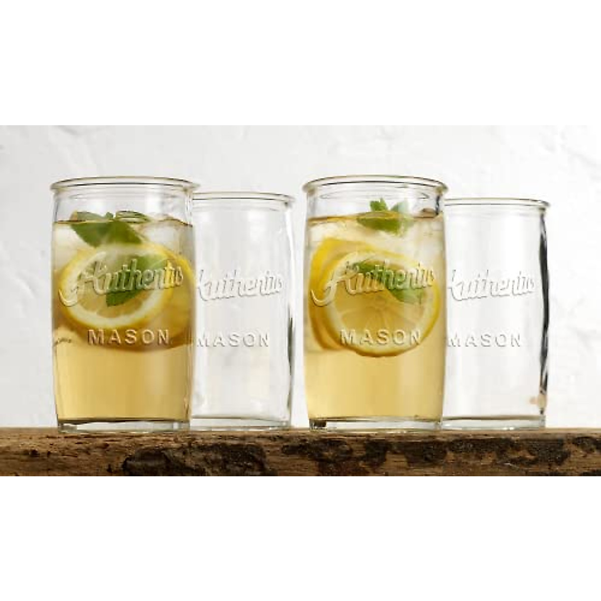 Glaver's Drinking Glasses – Set of 4 Authentic Mason Vintage Glassware – Clear Glass Tumblers for Cocktails, Water, Juice – Embossed Vintage Drinking Glasses (Highball 18 oz 7983)