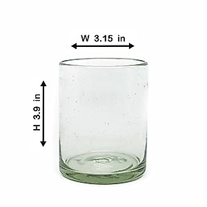EMPORION Set of 6 Hand-Blown Clear Tumbler (10 oz) Glasses from Mexico - Rustic & Handcrafted Recycled Bubble Glass Drinking Glassware