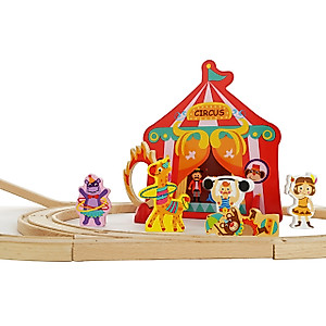 Wooden Train Set Toy Magnetic Trains Cars & Accessories for Toddlers & Kids 3+ Circus Train Set