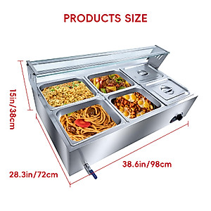 GAOMON 6-Pan Commercial Food Warmer, Electric Steam Table 12QT/ Pan, 1500W Countertop Stainless Steel Buffet Bain Marie with Tempered Glass Cover, Temperature Control for Buffet Party Restaurant
