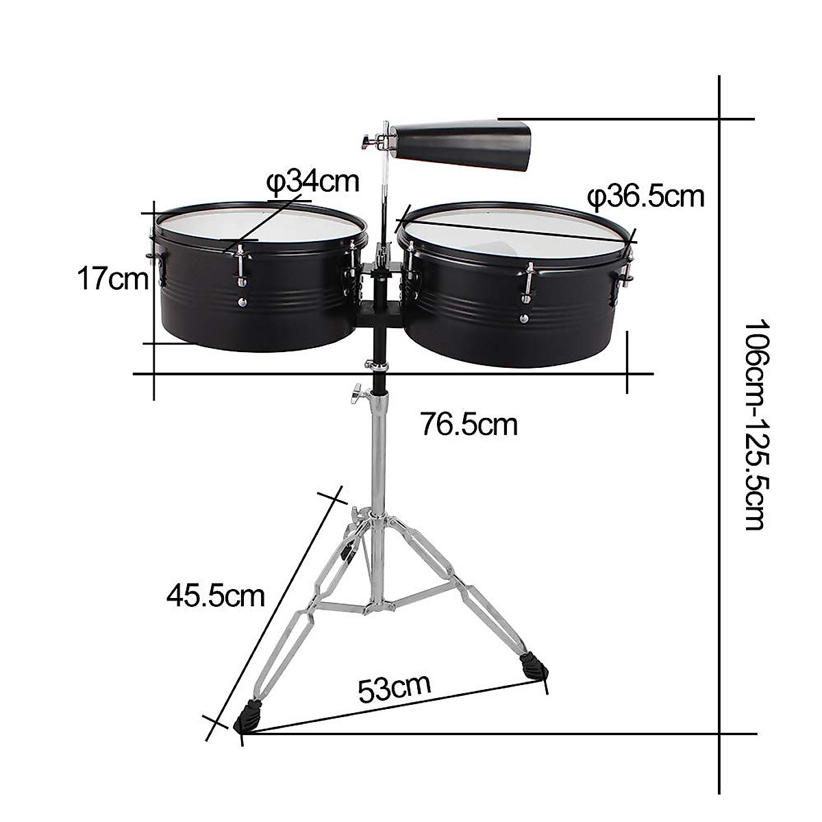 Lykos Percussion 13" & 14" Timbales Drum Set with Stand and Cowbell… (Black)