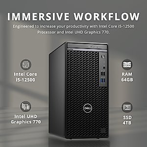 Dell OptiPlex 3000 Full Size Tower Business Desktop, Intel Core i5-12500 Processor, 64GB DDR4 RAM, 4TB PCIe SSD, DVDRW, Ethernet, WiFi Adapter, KB& Mouse, Windows 11 Pro, Black