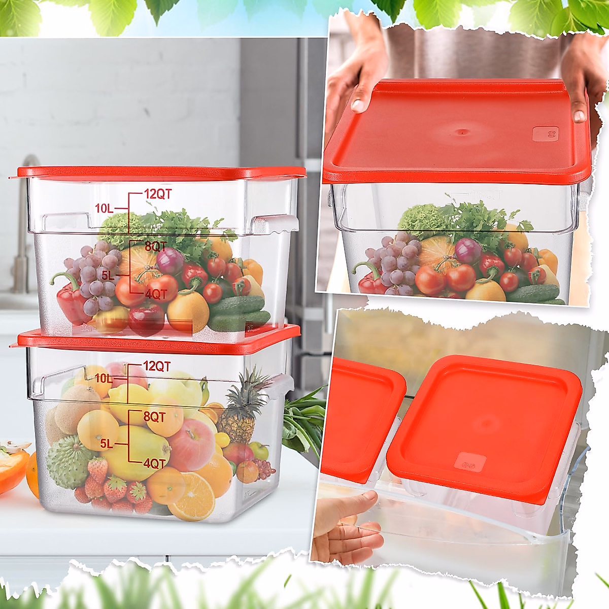 Baderke 2 Pcs Lids for Square Commercial Food Storage Containers Polycarbonate Lids(Only Lids) food Storage Containers for Commercial Kitchen Dough Marinating Meat