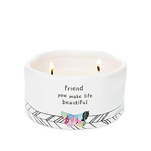 Pavilion Gift Company Friend You Make Life Beautiful Double Butterfly Candle in Ceramic with 100% Soy Wax & Cotton Wicks-Tranquility Scent, White