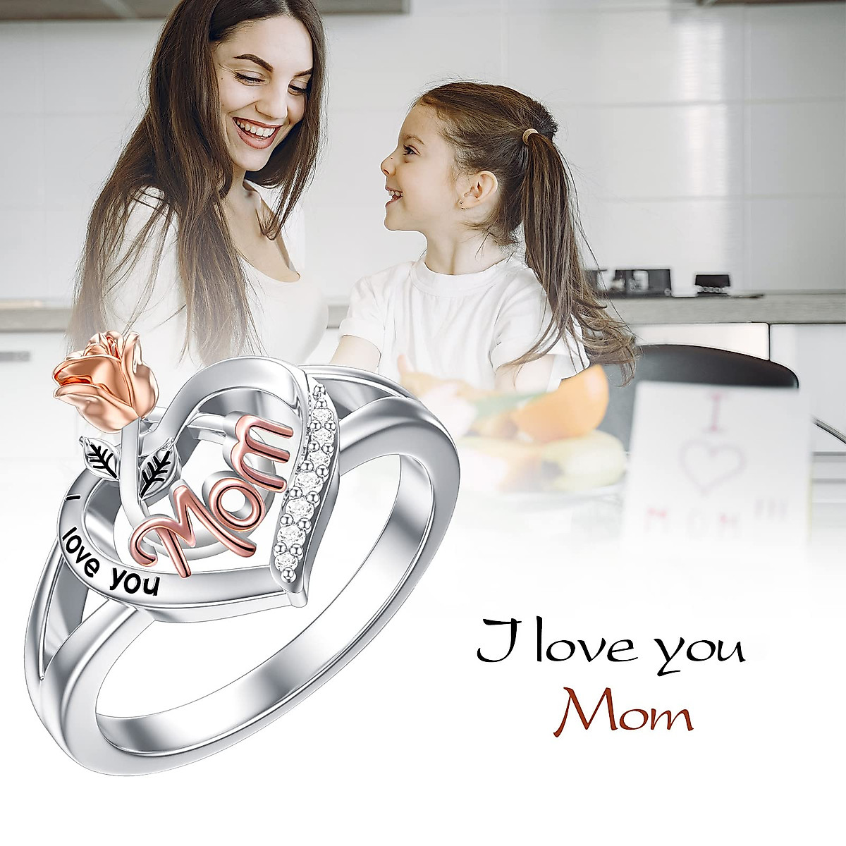 POPKIMI Mom Ring Gifts for Mom Best Gifts for Mom 925 Sterling Silver Jewelry I Love You Mom Ring Rose Flower Love Heart Ring for Women (9)