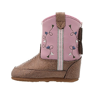 Old West Kids Boots Baby Poppets Leather Boots with Velcro Closure, Tan Vintage Foot/Pink Shaft, 3 US Unisex Infant
