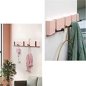 KYSMOTIC Pink Coat Hooks Wall Mounted for Girls, Modern Pink Coat Rack with Folding Hooks, Beautiful Pink Hooks for Girl Bedroom – Pink 4 Hooks