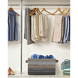 Beige Grey Ombre Storage Bins 2 Pack, Large Waterproof Storage Baskets for Shelves Closet, Brown Farmhouse Retro Wooden Striped Storage Basket Foldable Storage Box Cube Storage Organizer with Handles