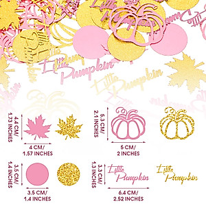 400 Pieces Fall Little Pumpkin Maple Leaf Confetti Pink and Gold Pumpkin Baby Shower Decorations Glitter Thanksgiving Table Confetti for Baby Girl Birthday Party Supplies (Vivid Style)