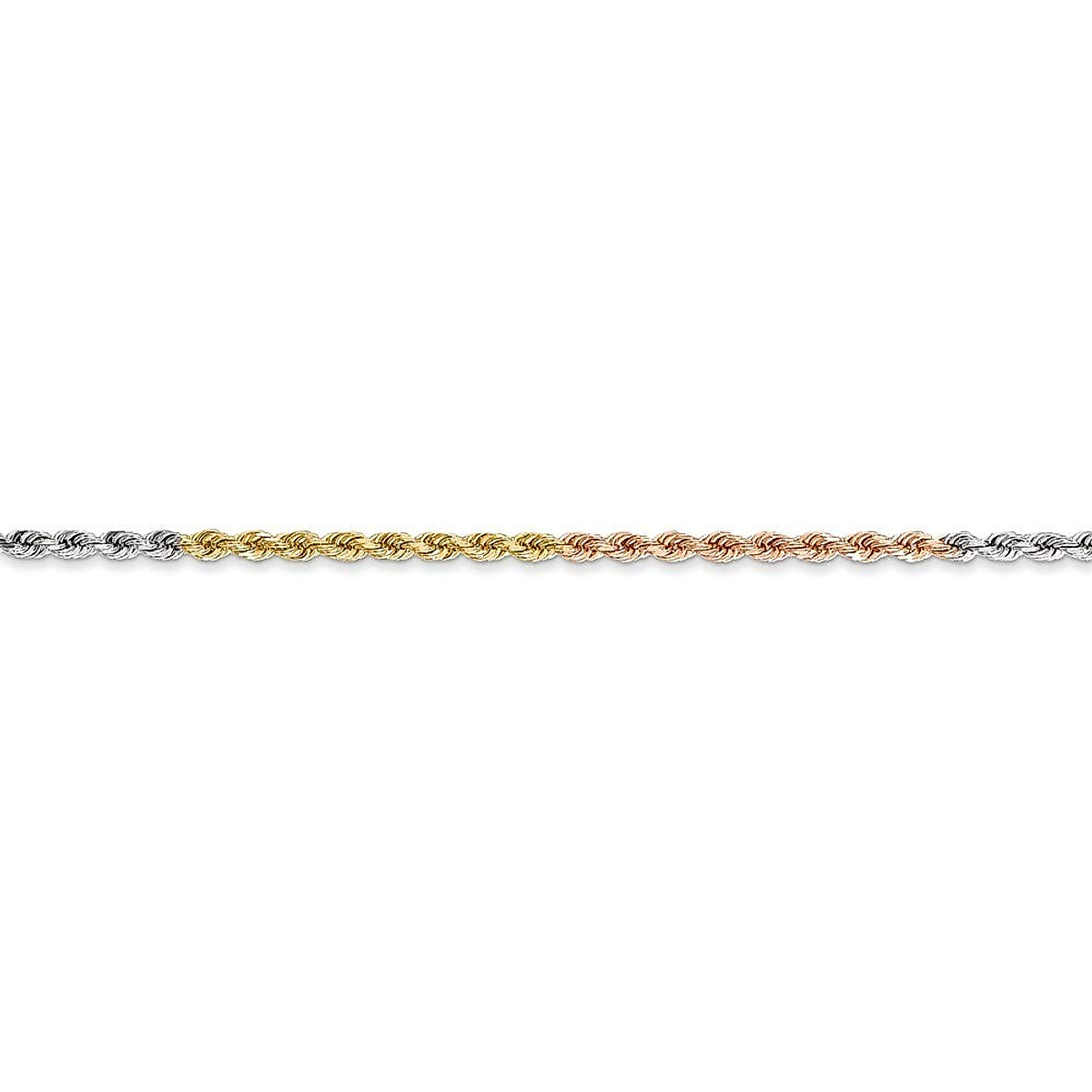 Roy Rose Jewelry 14K Tri-Color Gold 1.8mm Diamond-cut Rope Chain Bracelet ~ Length 7'' inches