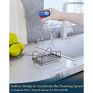 Consumest Sponge Holder for Kitchen Sink, Movable Sink Caddy for Countertop Organizer, 304 Stainless Steel Sink Sponge Holder with Detachable Drip Tray for Kitchen Accessories-Silver