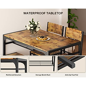 Gizoon Kitchen Table and 2 Chairs for 4 with Bench, 4 Piece Dining Table Set for Small Space, Apartment (Rustic Brown)