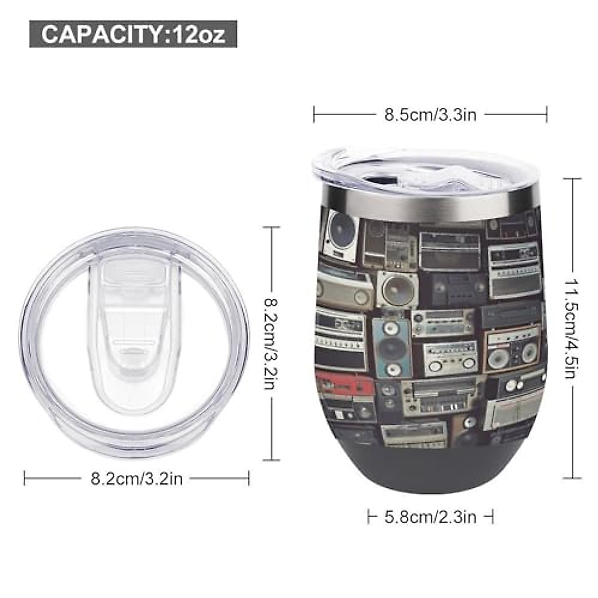 WYUSPGK 304 Stainless Steel Insulated Cup, Vintage Wall of Radio Boombox Print Smooth Rim, Durable & Reusable - Perfect for Office, Home, And Travel