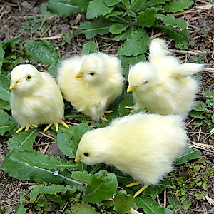 4 x Realistic Furry Baby Chicks Lifelike Plush Fur Animal Spring Easter Chicken Decoration
