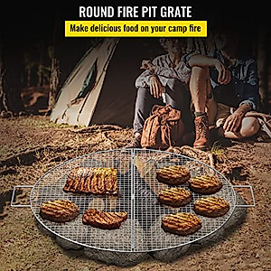 VEVOR Fire Pit Cooking Grill Grate 24 Inch, Foldable Round Cooking Grate, Stainless Steel Tight Grid Campfire BBQ Grill with Portable Handle for Outdoor Picnic Party & Gathering, Silver