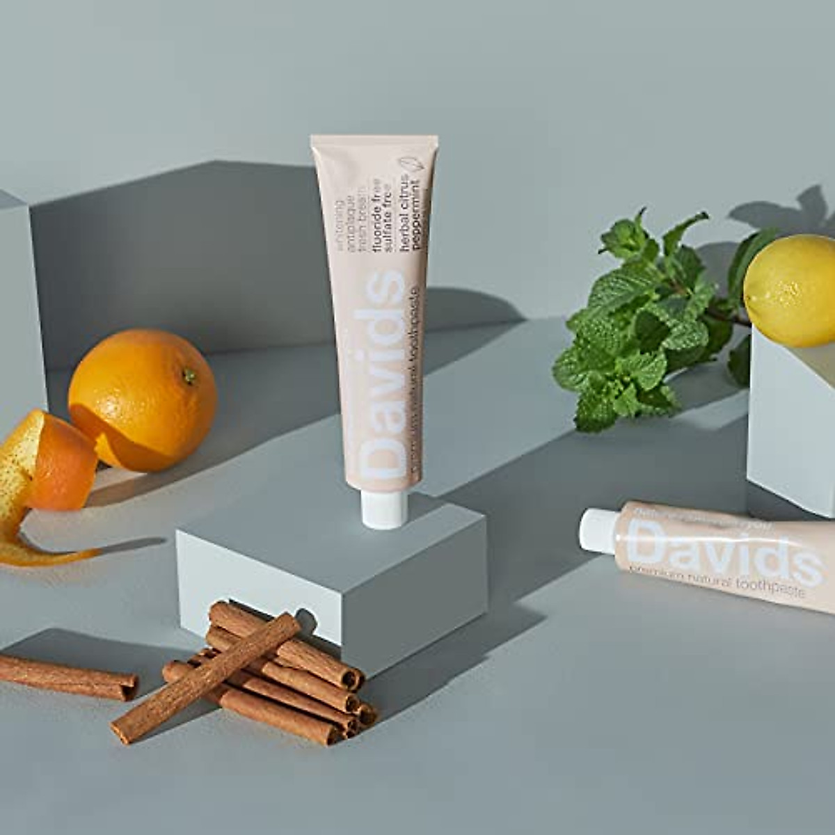 Davids Natural Toothpaste For Teeth Whitening, Herbal Citrus Peppermint, Antiplaque, Flouride Free, SLS Free, EWG Verified, Toothpaste Squeezer Included, Recycable Metal Tube, 5.25oz