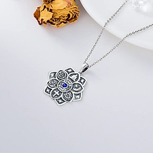 MEIDERBO Lotus Flower Evil Eye Necklace 925 Sterling Silver Protection Pendant Yoga Om Necklace for Women Mother's Day Gifts Birthday Jewelry