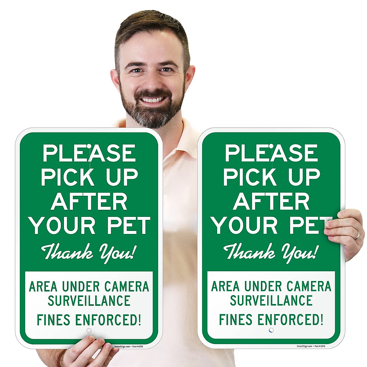 SmartSign Please Pick Up After Your Pet Sign - 2 Pack, Area Under Surveillance Sign, 18 x 12 inch, 2mm Thick Aluminum Composite, Green and White, Made in USA