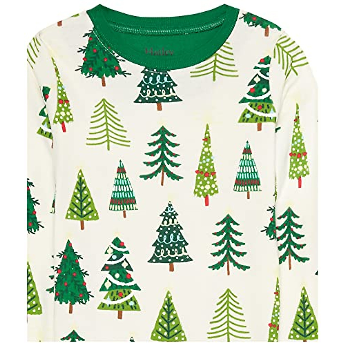 Hatley Girls' Organic Cotton Long Sleeve Printed Pajama Set, Glow-in-The-Dark Christmas Trees, 8 Years