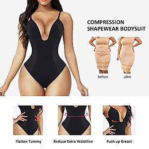 FeelinGirl Shaperwear for Women Tummy Control Panty Waist Girdles Corset Body Shaper Deep V-Neck Bodysuits Tops Black XXL