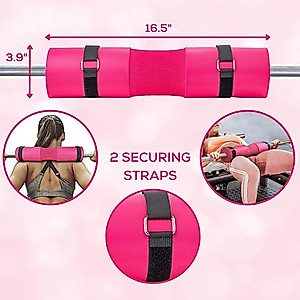 Elite Athletics Barbell Squat Pad with Secure Straps & Carry Bag for Hip Thrusts, Pair of Gym Ankle Straps for Cable Machines, 2 Hip Resistance Bands, 2 Wrist Lifting Straps (Pink)