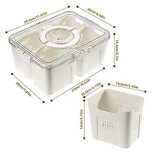 HNXAZG Divided Serving Tray with Lid and Handle, 4 Compartments Fruit Storage Containers, Food Storage Containers for Fruit, Vegetable, Entertaining, Party, Picnic, White