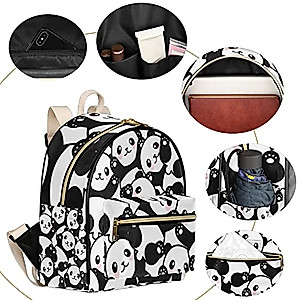 Cute Panda Animal Backpack Purse for Women, Panda Print Pattern PU Leather Small Mini Backpack Casual Daypack Shoulder Bookbag for Teens Girls Kids