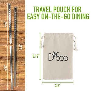 D'Eco Reusable Metal Chopsticks (4 Pairs) - Includes 4 Sets of Stainless Steel Twist Apart Silver Chopsticks & Travel Pouch - Lightweight, Durable, Dishwasher Safe - Great for Chinese Japanese Cuisine