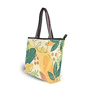 Colorful Summer Leave Tote Bag Aesthetic, Large Capacity Zipper Women Grocery Bags Purse for Daily Life 2 Sizes