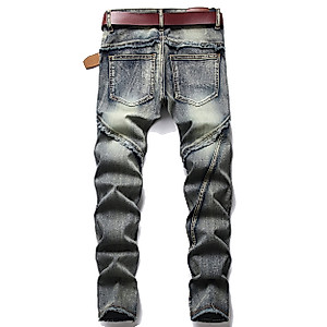 XIMXIMMTIAN Men's Biker Moto Washed Distressed Slim Fit Straight Jeans Denim (34, 2126 Blue)