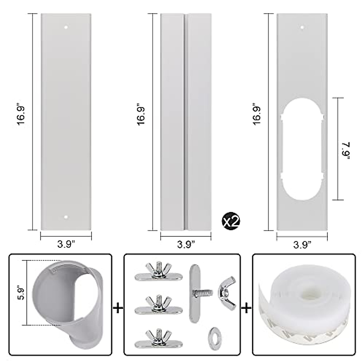 Portable Air conditioner Window Kit, Adjustable Vertical/Horizontal Sliding Window Kit Plate for AC Unit, AC Window Vent Kit, AC Window Seal Suitable for 5.9” AC Exhaust Hose
