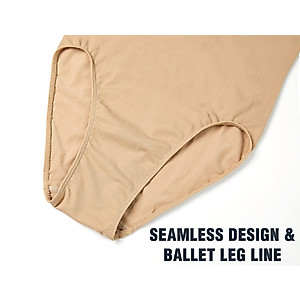 TENVDA Girls Nude Seamless Undergarment Camisole Tan Leotard Nudie Dance Bodysuits for 12-16 Years Old Kids Ballet Gymnastics