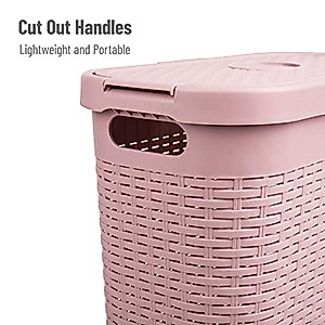 Mind Reader 40 Liter Slim Laundry Basket, Hamper with Cutout Handles, Washing Bin, Dirty Clothes Storage, Bathroom, Bedroom, Closet, Pink