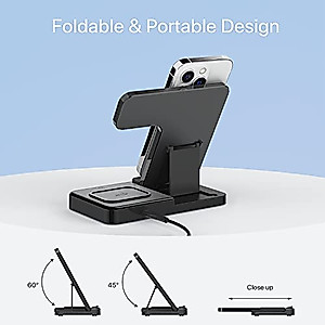 Wireless Charger, Charging Station 3 in 1, Fast Wireless Charger Stand for iPhone 14/13/12/11/Pro/Max/Plus/XS/XR/X/8, Apple Watch 8/7/6/5/4/3/2/SE & AirPods(Black)